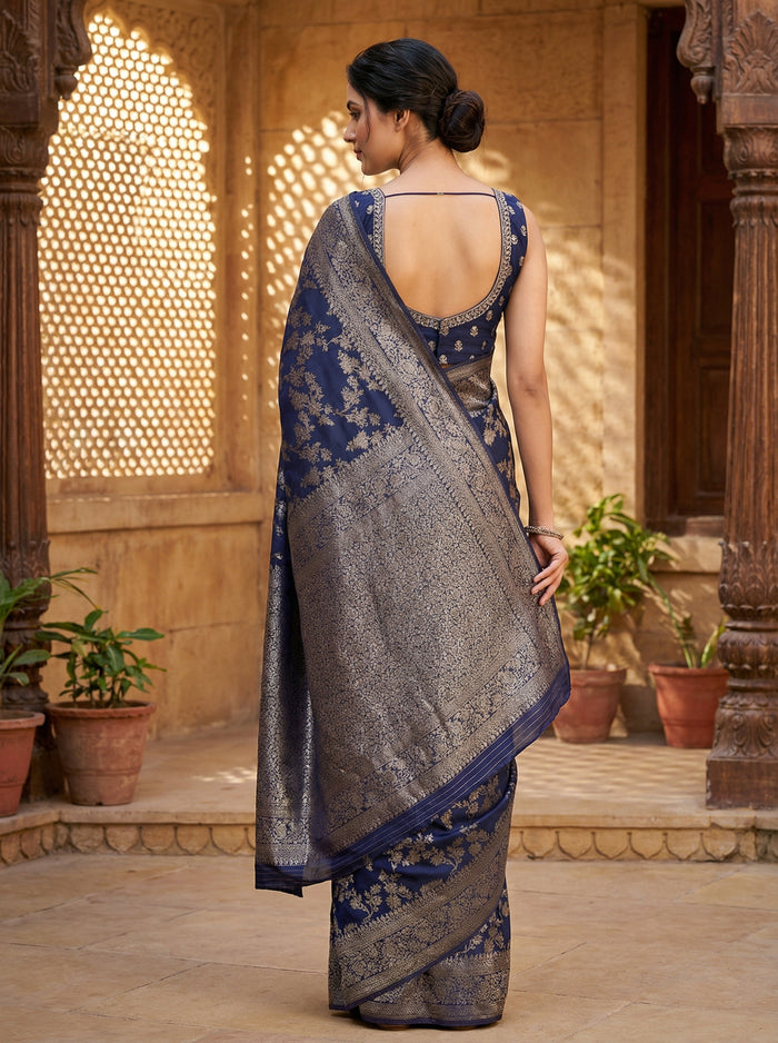 Buy Classic Semi Silk Saree with Gold Zari Work